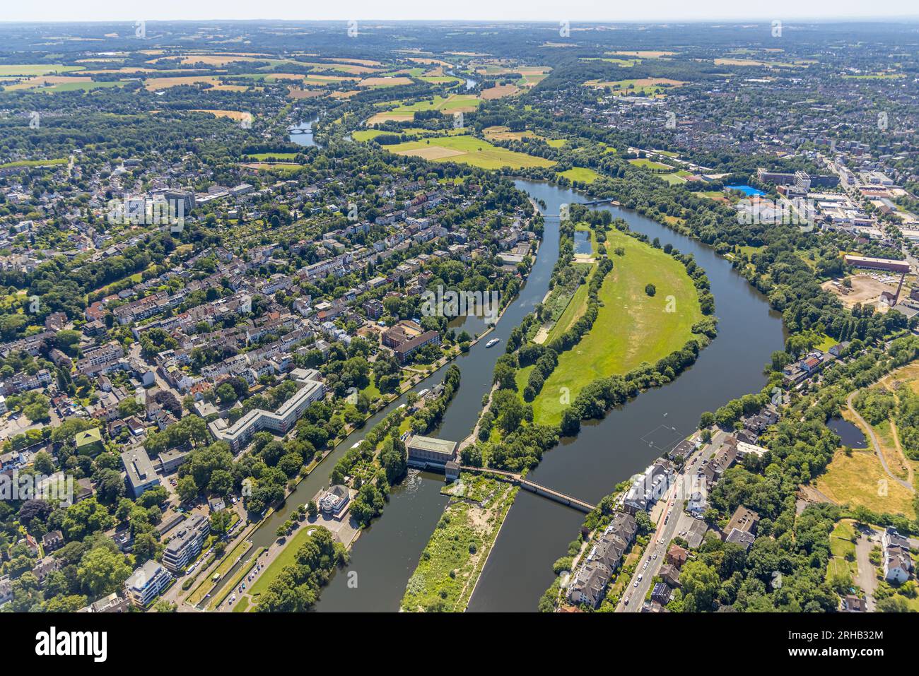 Aerial view, lock island, hydroelectric power station Kahlenberg ...