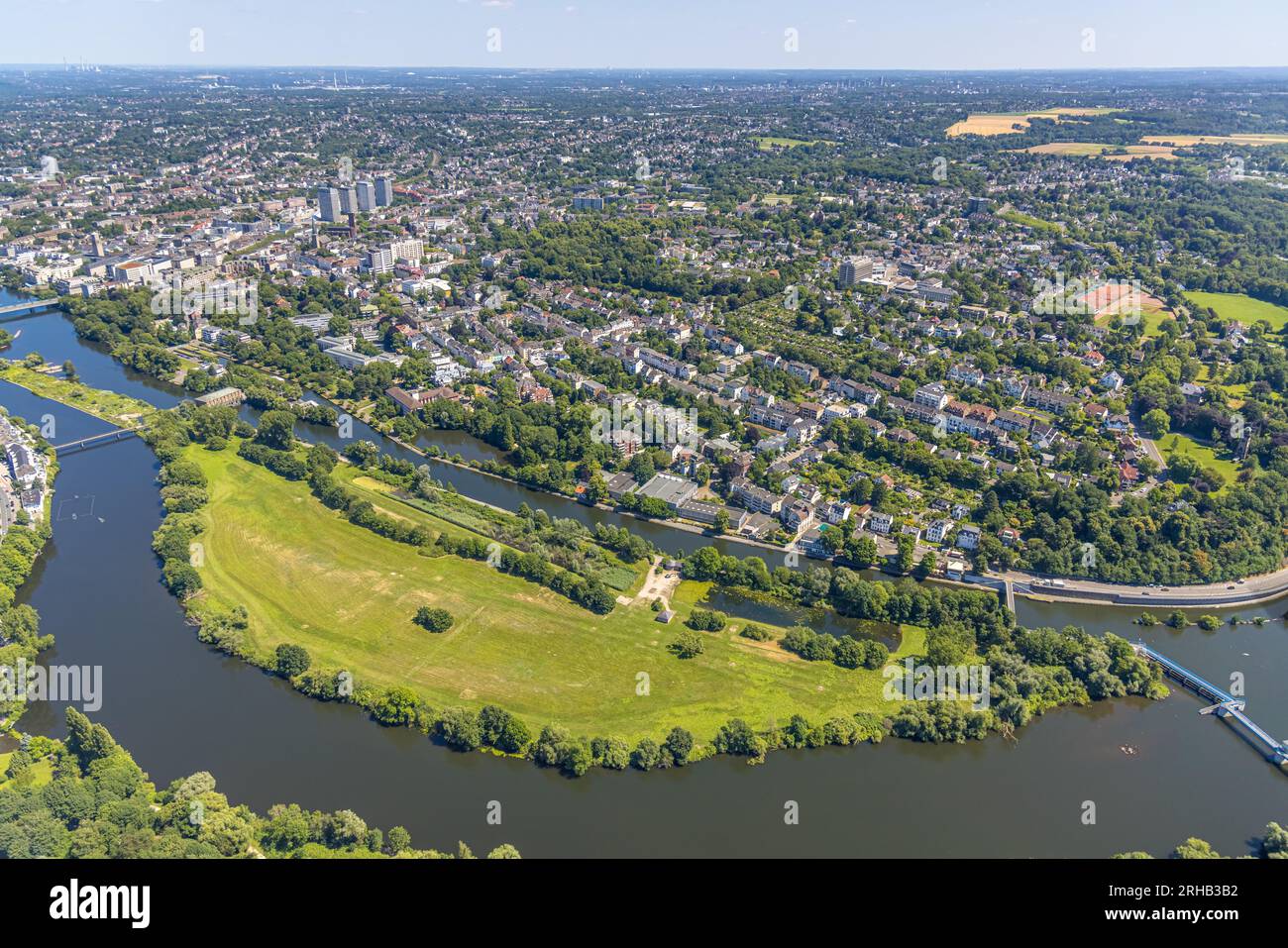 Aerial view, Ruhr island and lock island, Kahlenberg hydroelectric ...