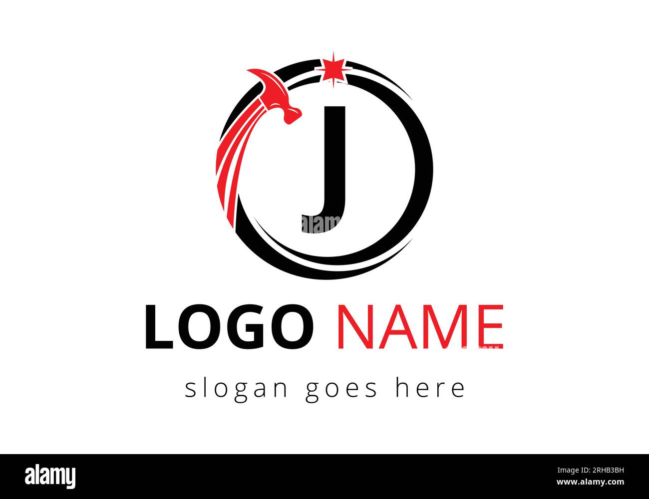 Letter J Hammer Logo Concept For Construction, Woodworking Company ...