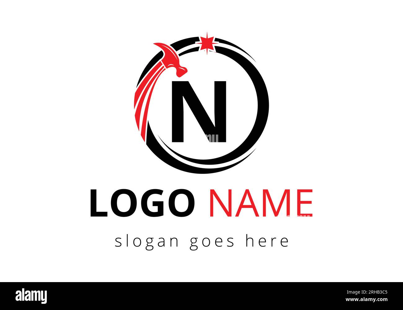 Letter N Hammer Logo Concept For Construction, Woodworking Company Repair Symbol Vector Template ...
