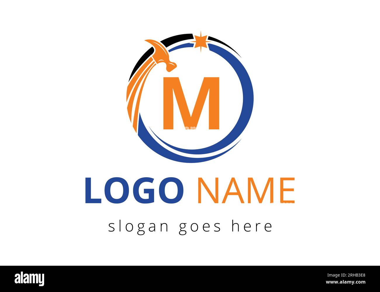 Letter M Hammer Logo Concept For Construction, Woodworking Company Repair Symbol Vector Template ...
