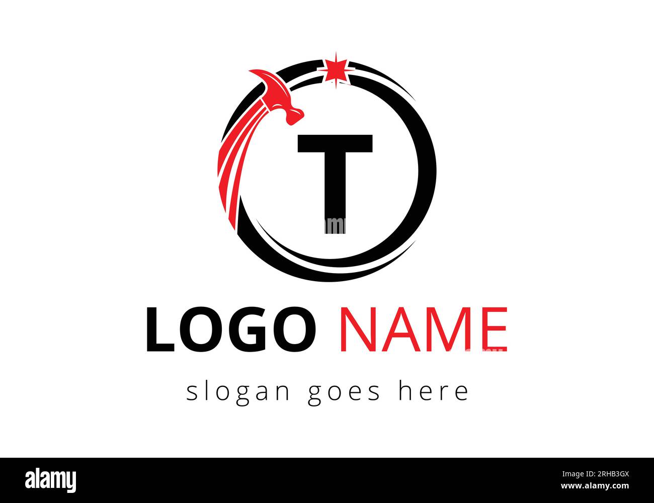 Letter T Hammer Logo Concept For Construction, Woodworking Company ...