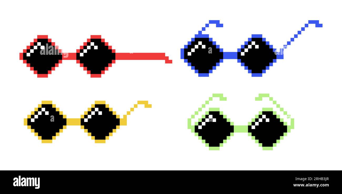 Vector Black and White Pixel Boss Glasses Icon Set in 8 bit Retro Style ...