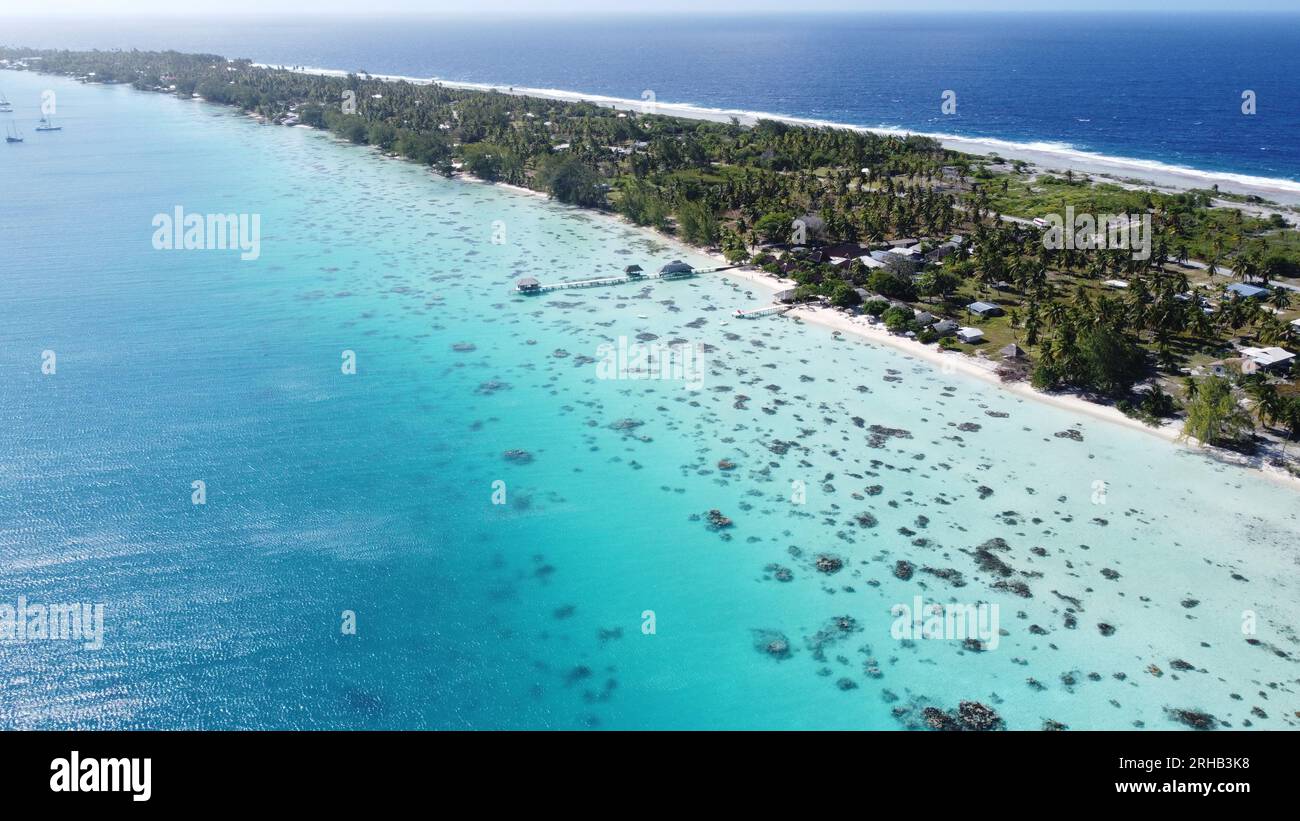 Aerial view of the stunning Fakarava Atoll; French Polynesia Stock ...