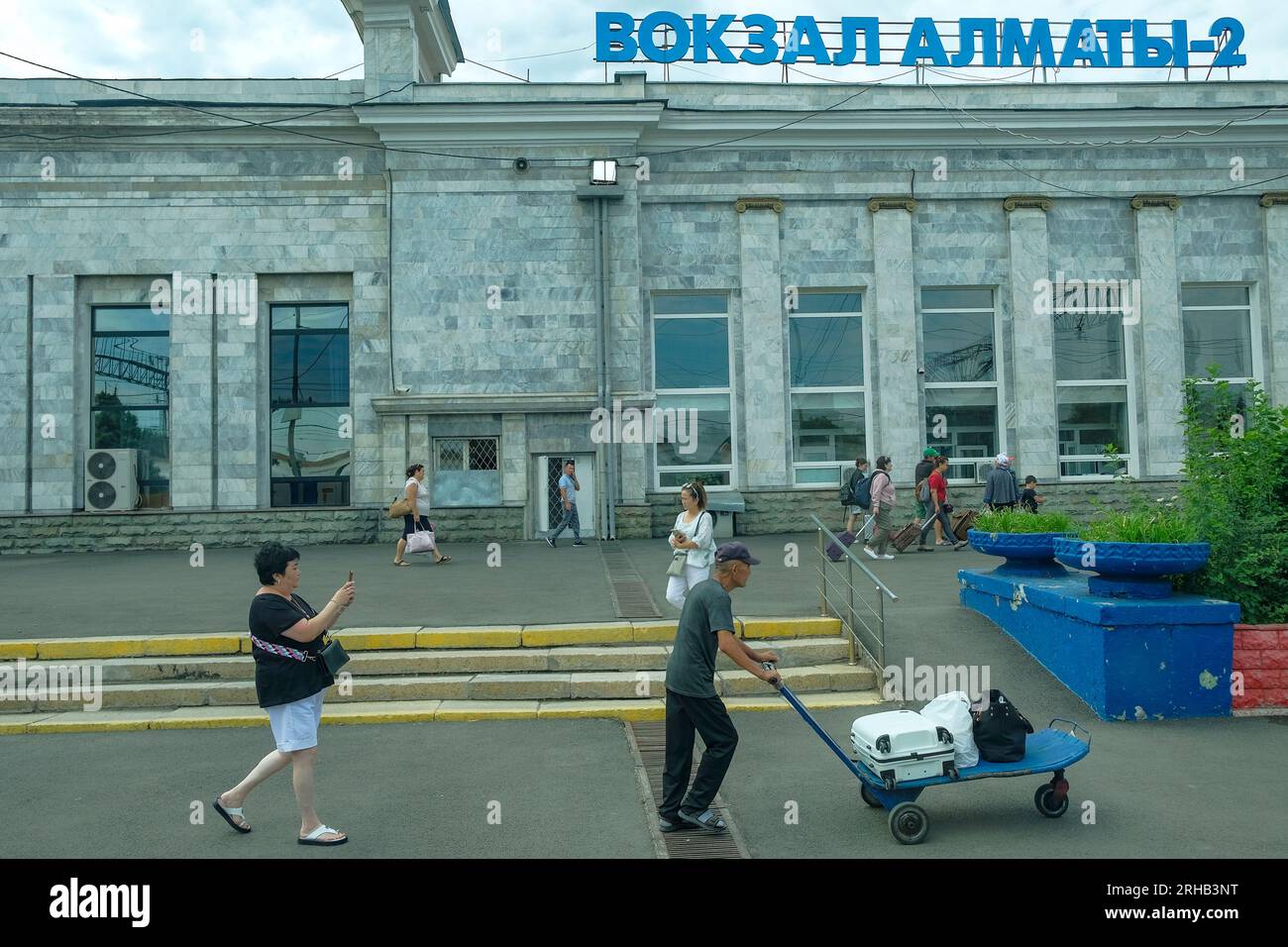 Almaty, Kazakhstan - August 8, 2023: People waiting for the train at ...