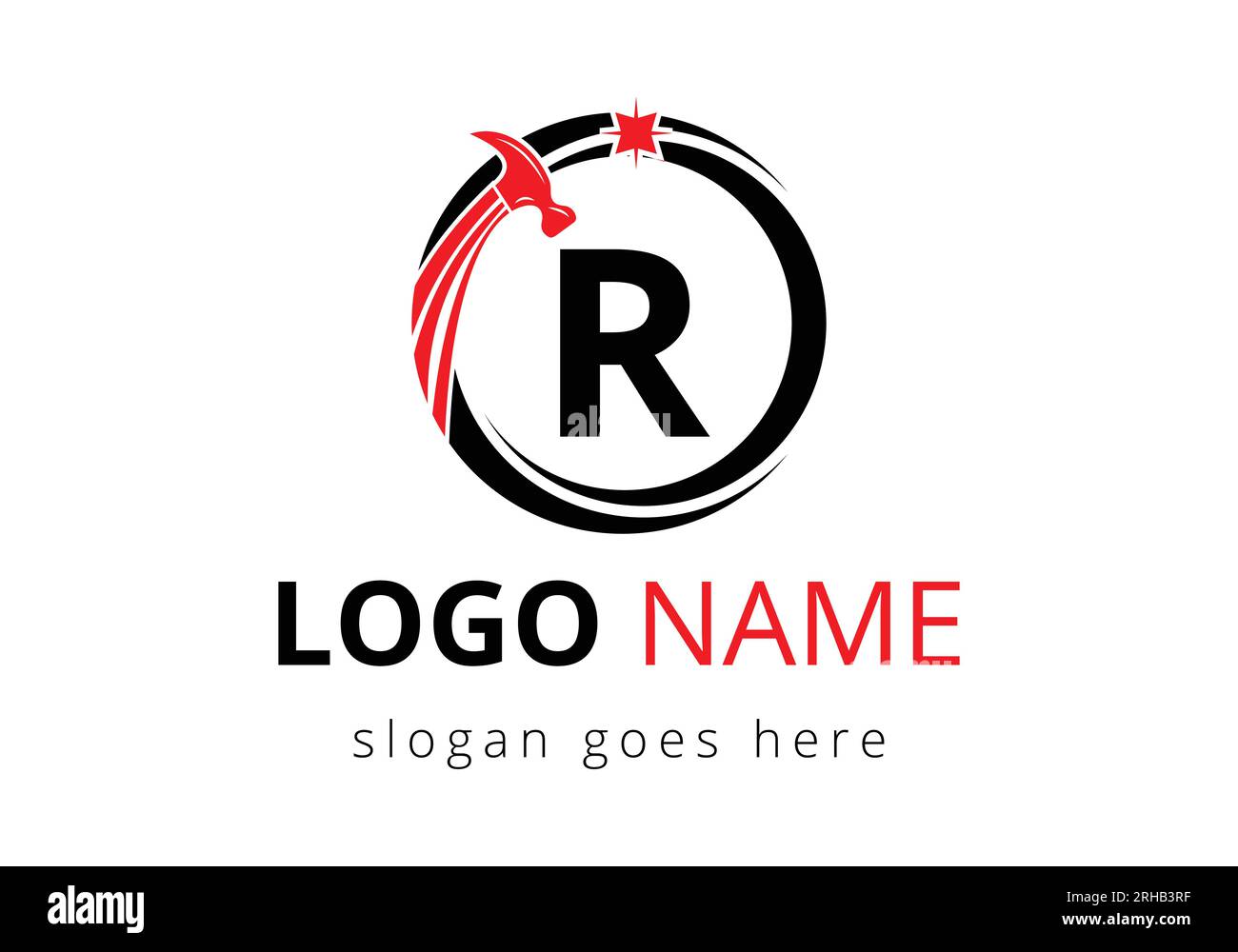 Letter R Hammer Logo Concept For Construction, Woodworking Company ...