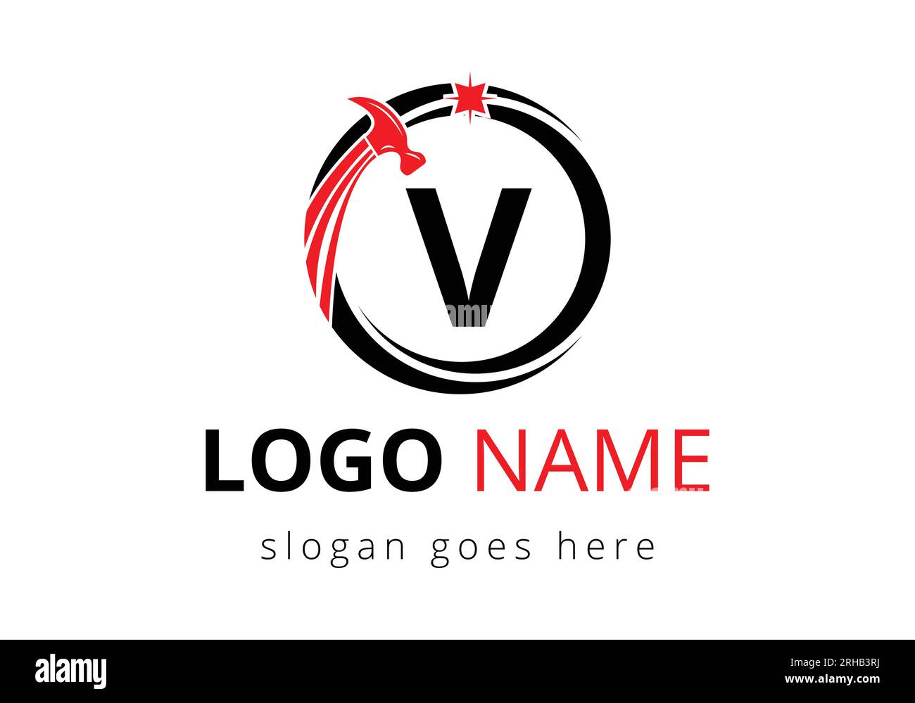 Letter V Hammer Logo Concept For Construction, Woodworking Company ...