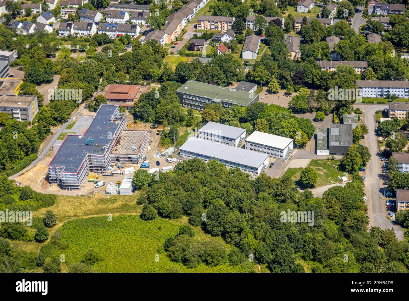 Aerial view, Saarn comprehensive school, construction site and new ...