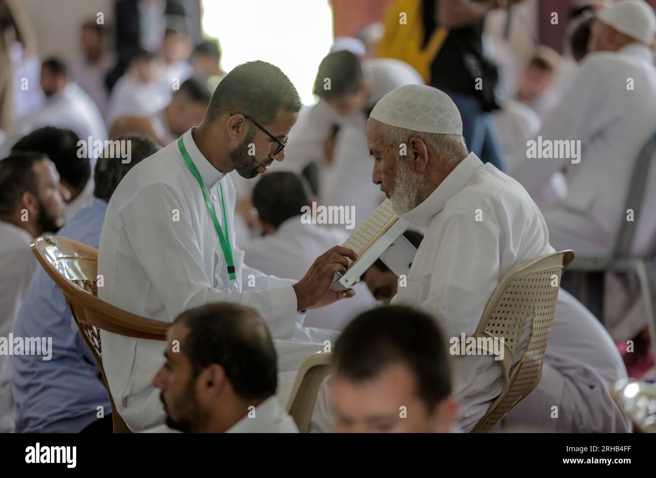 Palestinians Muslim devotees read the holy Quran during one session, at ...