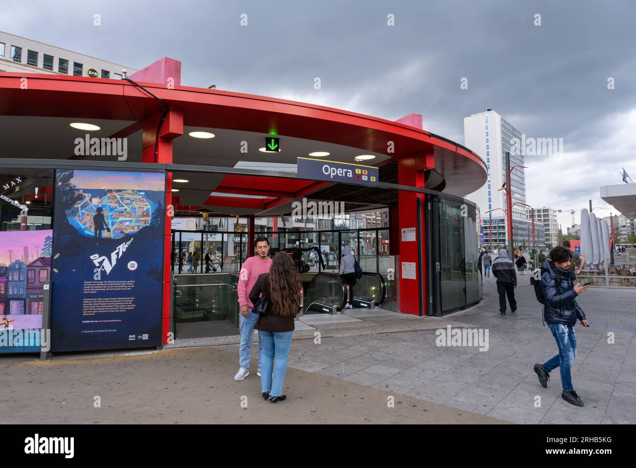Antwerp, Belgium - 9 September 2022: Entrance of Opera subway station ...