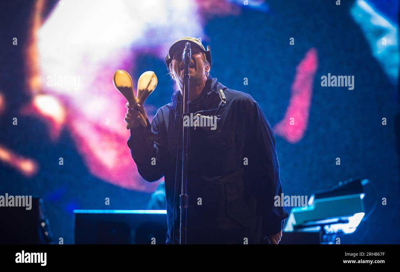 Former Oasis frontman Liam Gallagher performing live on the main stage ...
