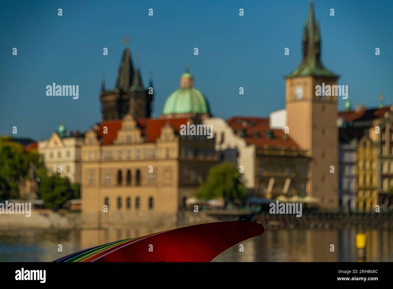 Prague pride march flags in centre of Prague on summer color island ...