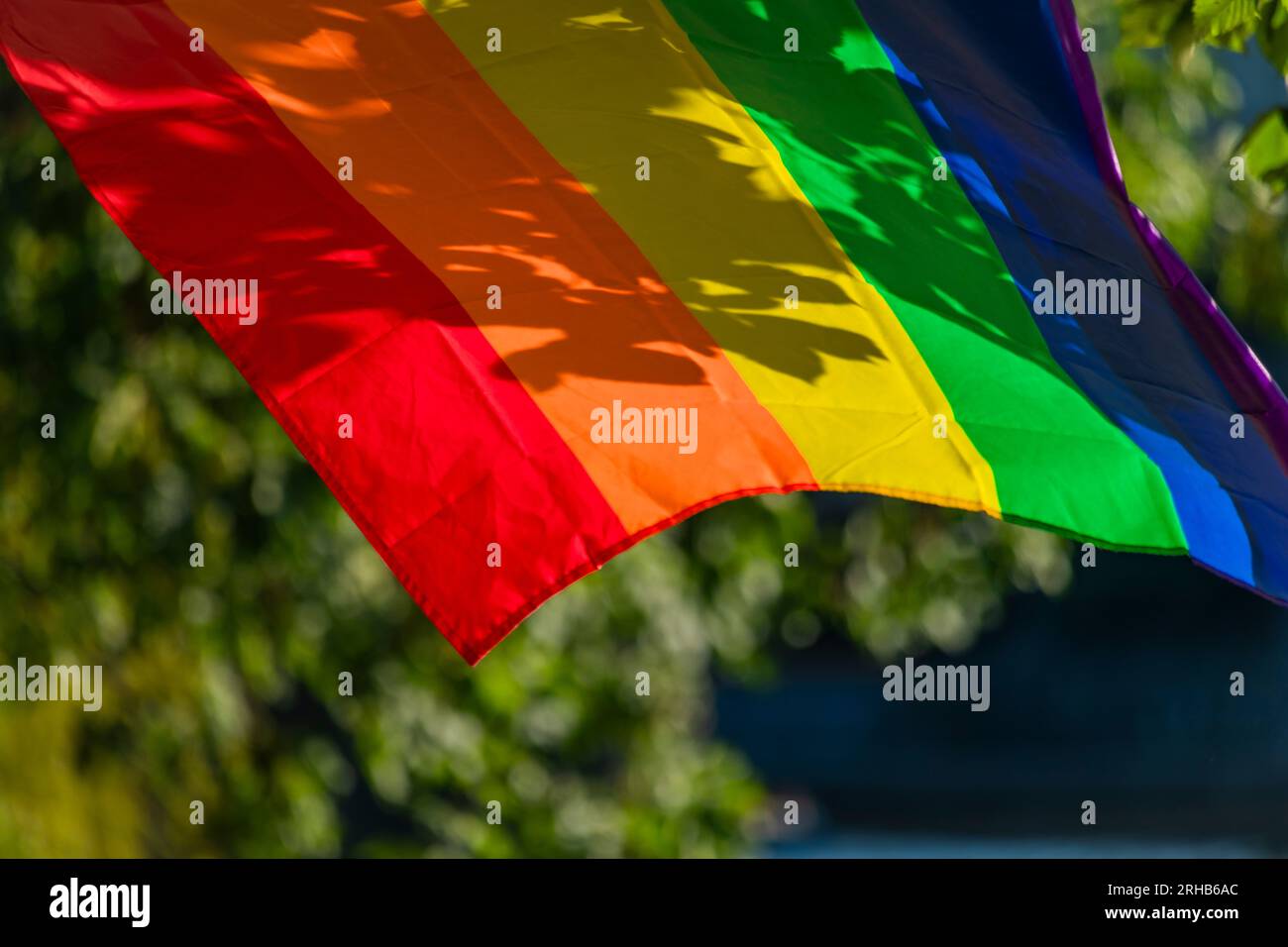 Prague pride march flags in centre of Prague on summer color island ...