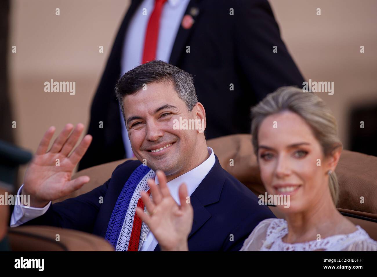 Paraguay, Asunción: 15 August 2023, Santiago Peña (l) and his wife ...