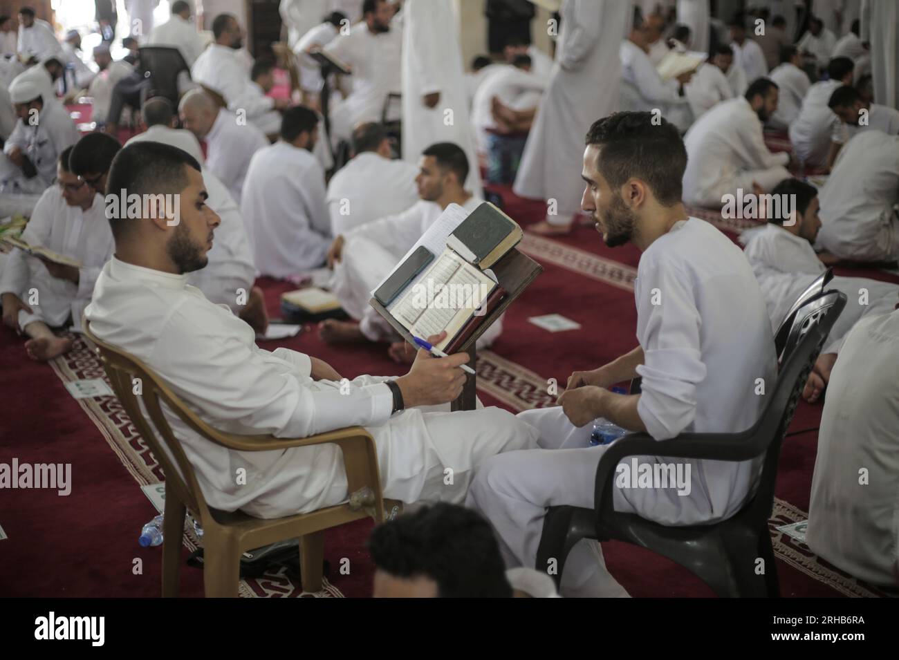 Gaza City, Palestine. 15th Aug, 2023. Palestinians Muslim devotees read ...