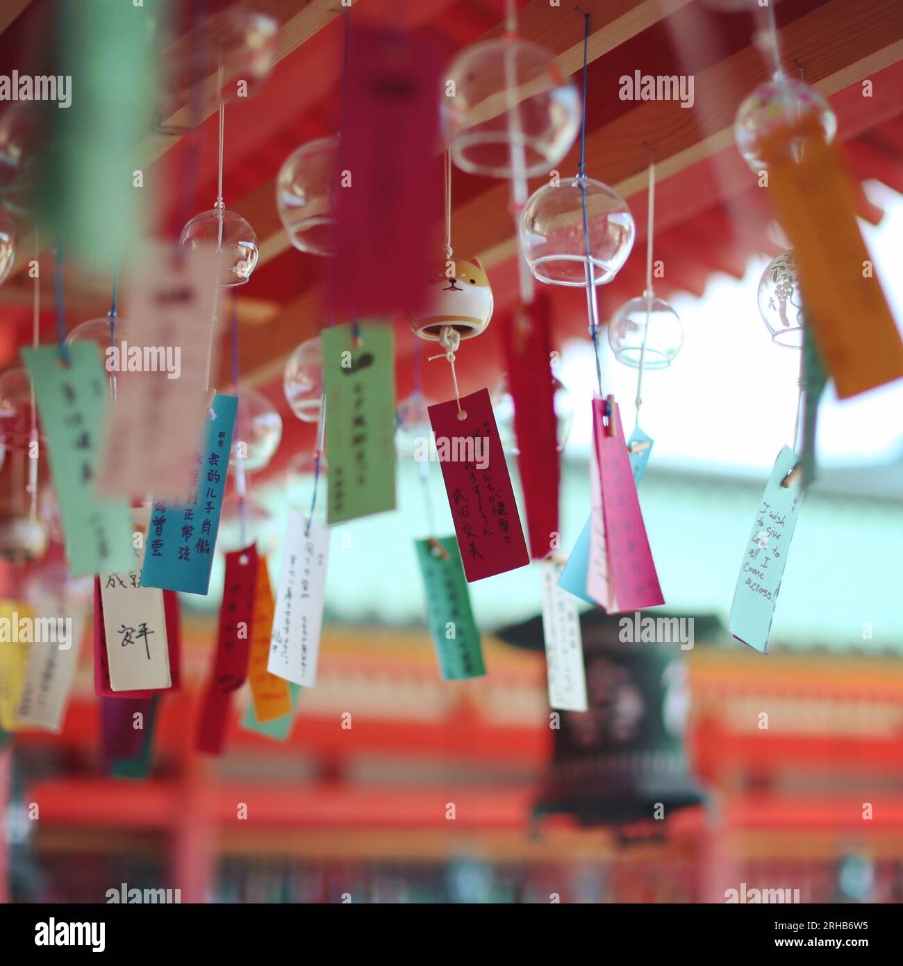 Many Colorful Tanabata Wind Chimes hang from the top of the ceiling ...
