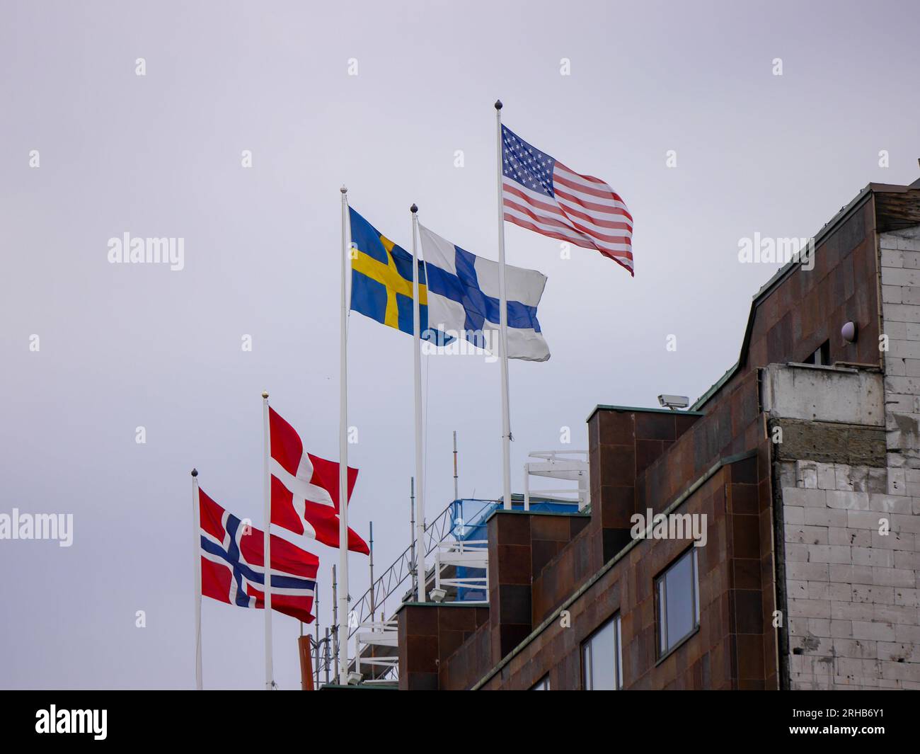 Flags on a building hi-res stock photography and images - Alamy