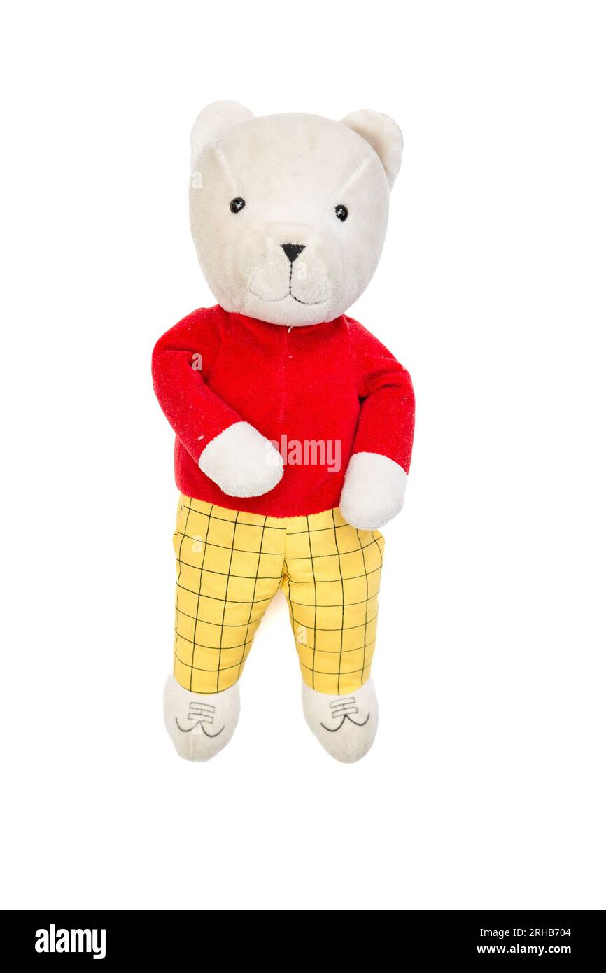 Rupert the Bear stuffed toy from the 1980s, on a white background Stock ...