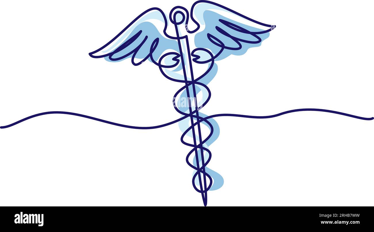 Medical symbol caduceus. Continuous One line drawing Stock Vector Image ...