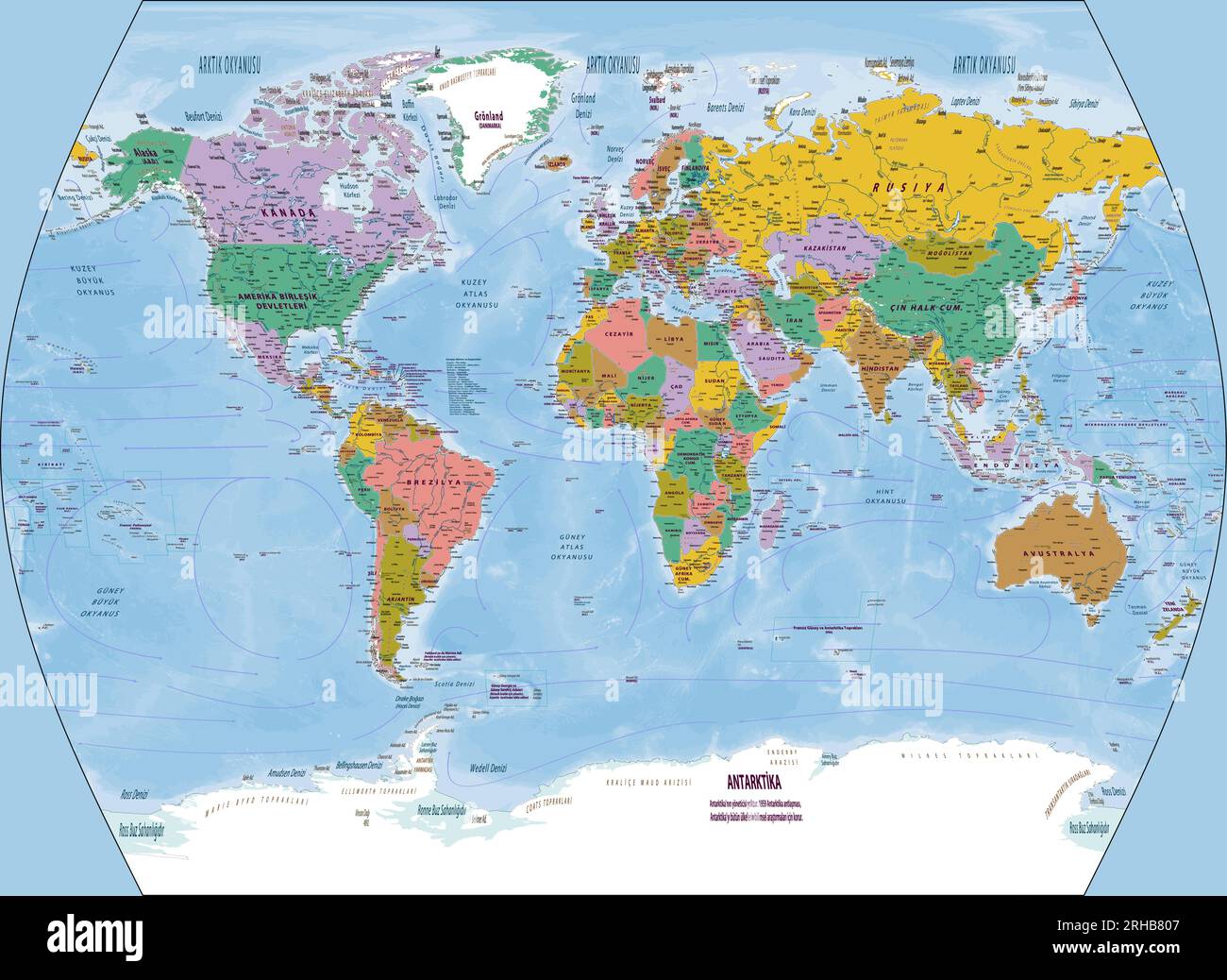 Political world map Turkish language times projection Stock Vector ...