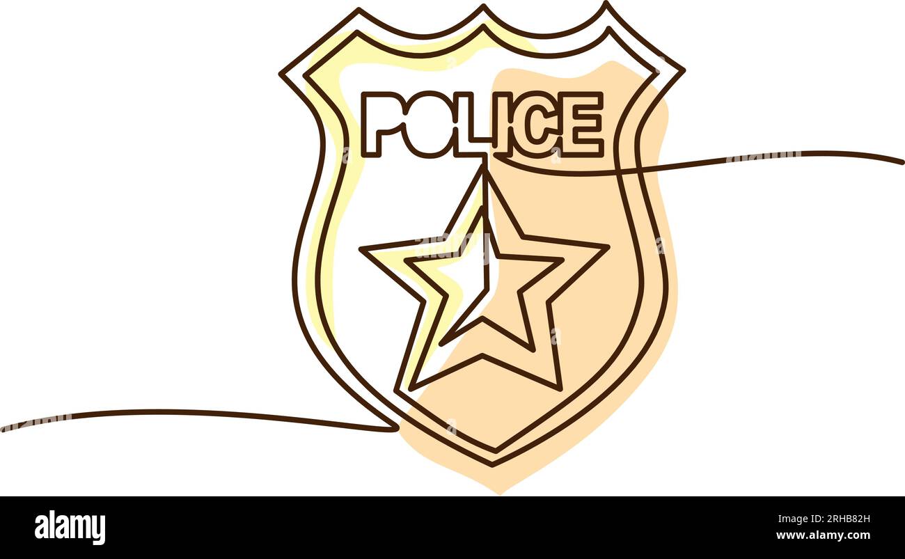 Police gold shield badge. Continuous one line drawing Stock Vector ...