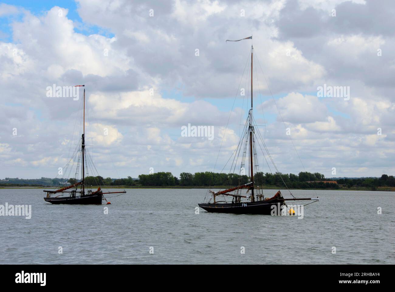 Two sailing boats moored on the river Medway, Kent, Englamd Stock Photo ...