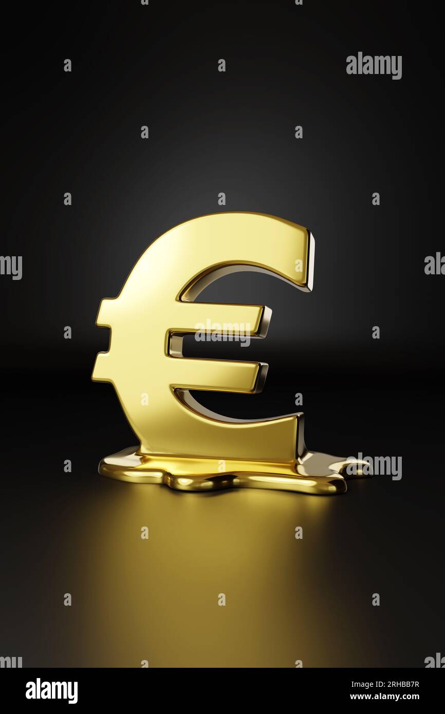 Golden euro symbol melting on dark background. 3d illustration Stock ...
