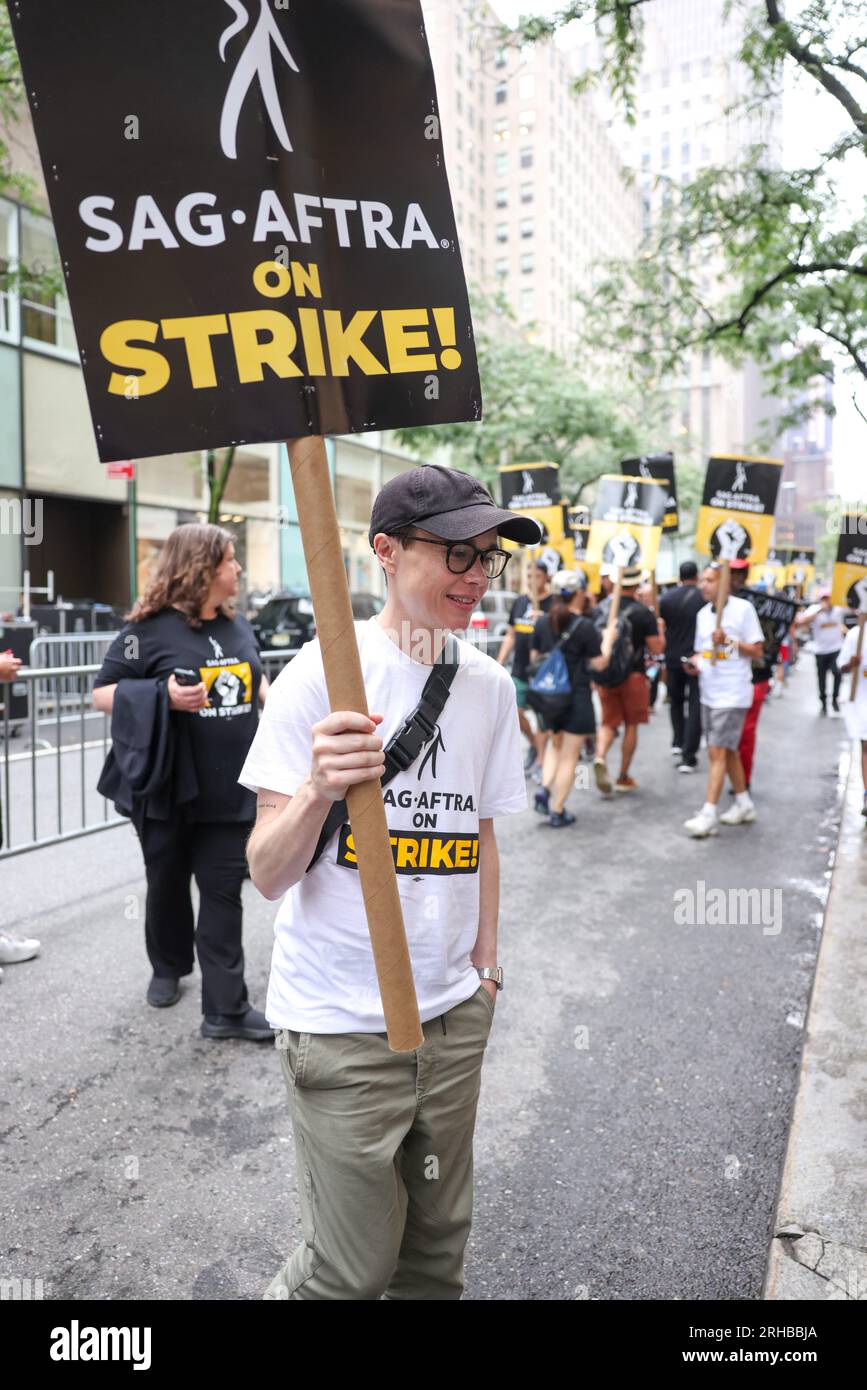 Elliot Page is seen at the SAG-AFTRA picket line in Downtown, Manhattan ...