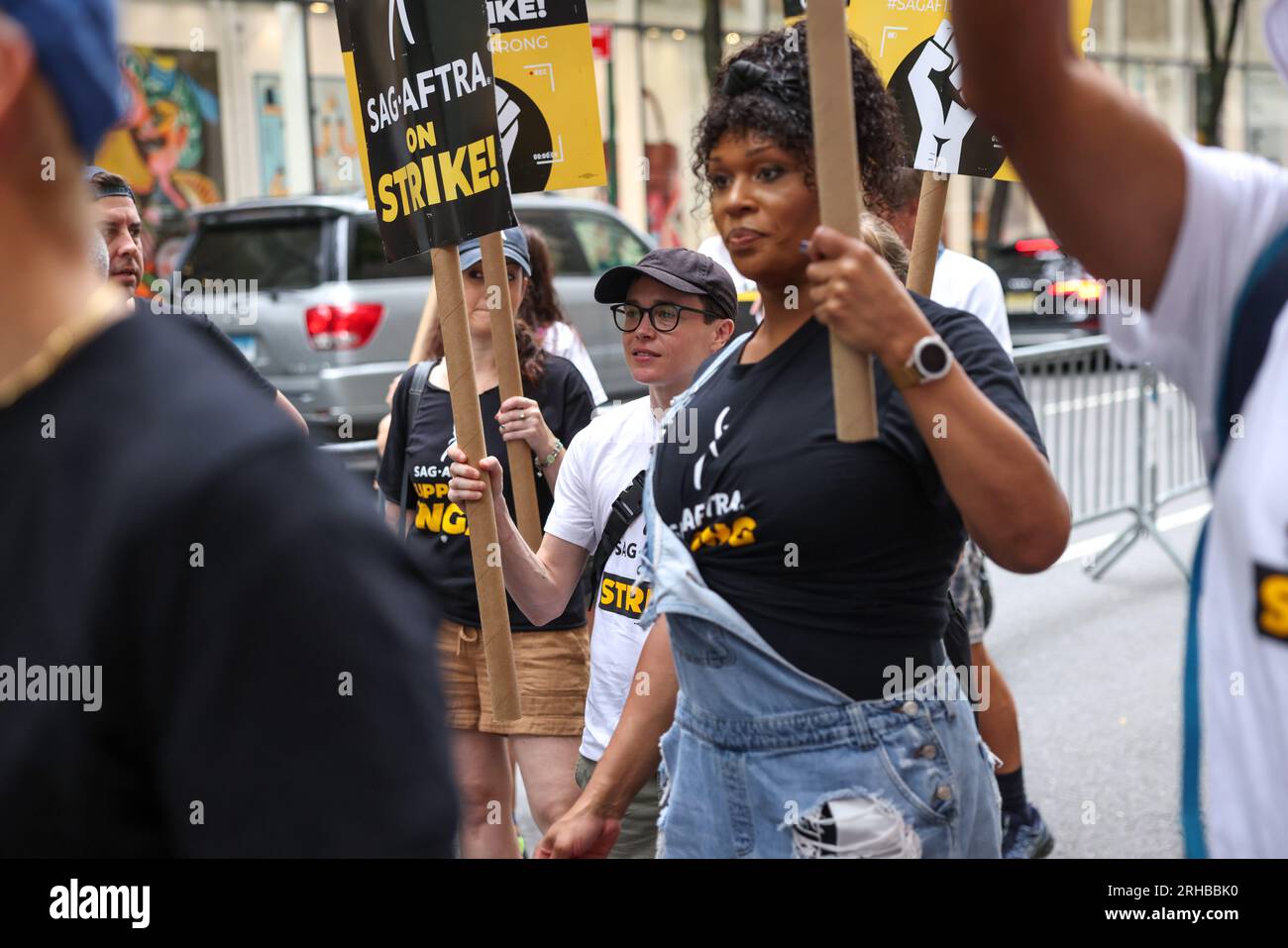 Elliot Page is seen at the SAG-AFTRA picket line in Downtown, Manhattan ...