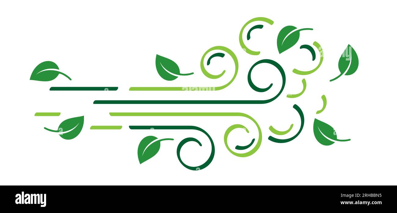 Cartoon autumn. Leaves, spring time. Puff of wind blow line symbol ...