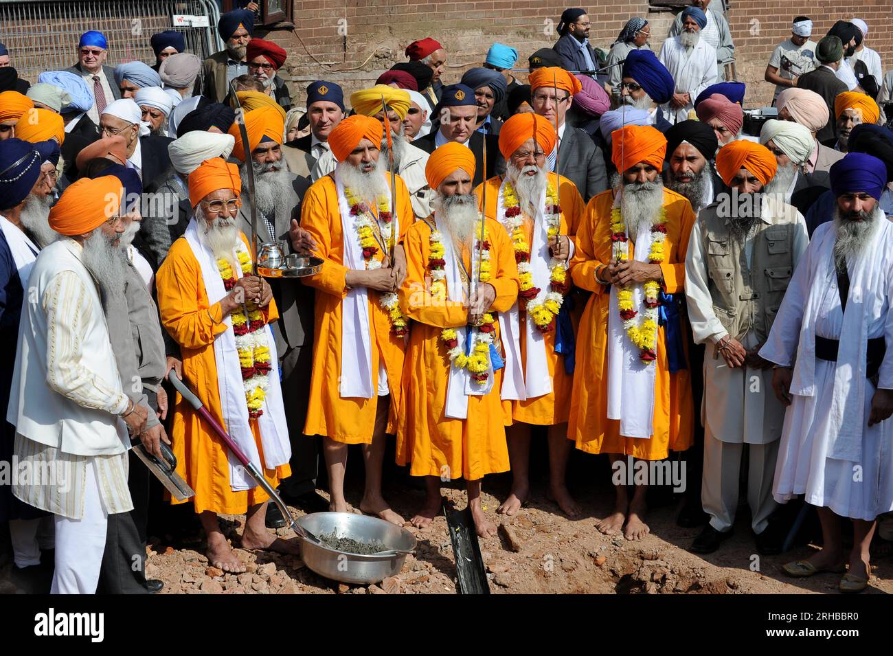 Sikh religious leaders in ceremony outside Guru Nanak Gurdwara ...