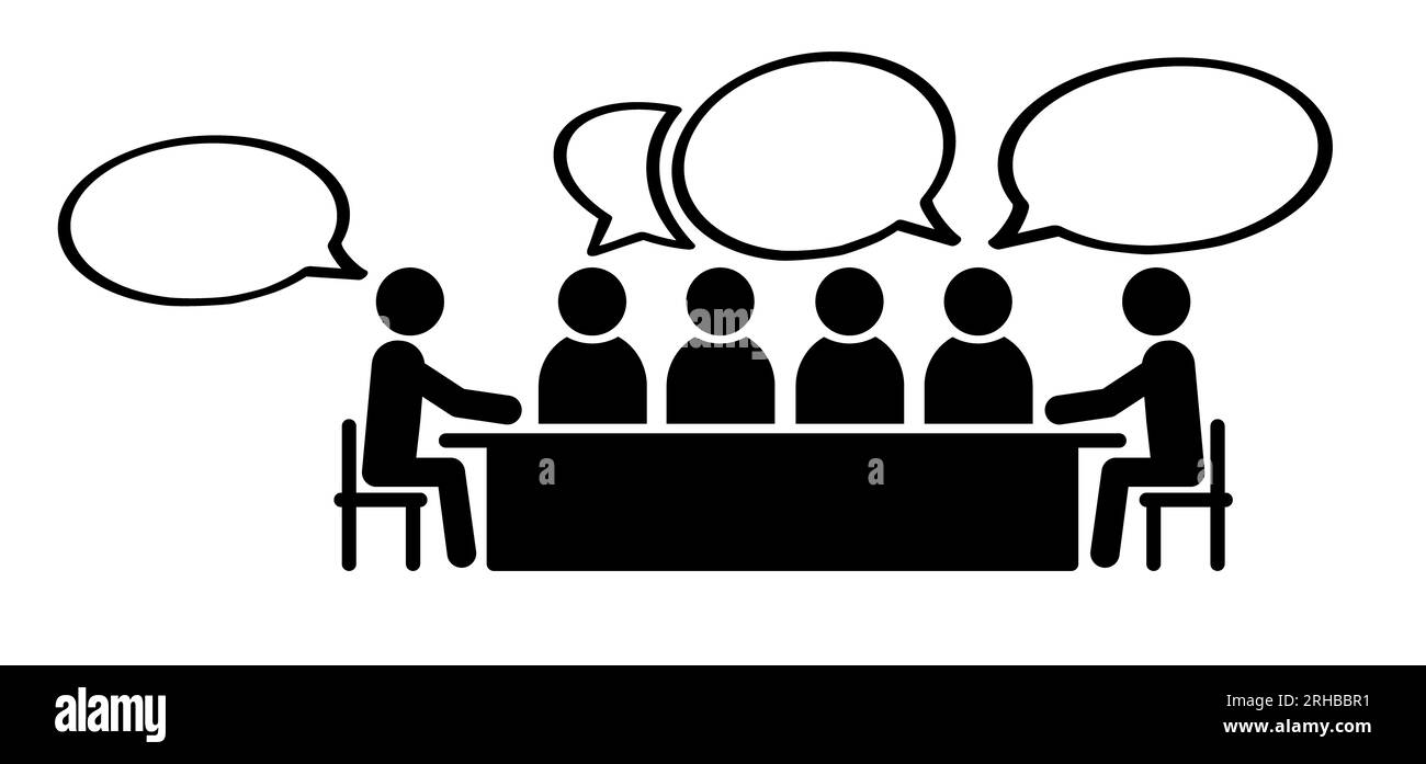 Cartoon stickman, stick figure. the people are talking at the table, or ...