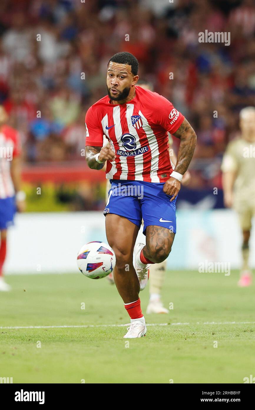 Madrid, Spain. 14th Aug, 2023. Memphis Depay (Atletico) Football/Soccer ...