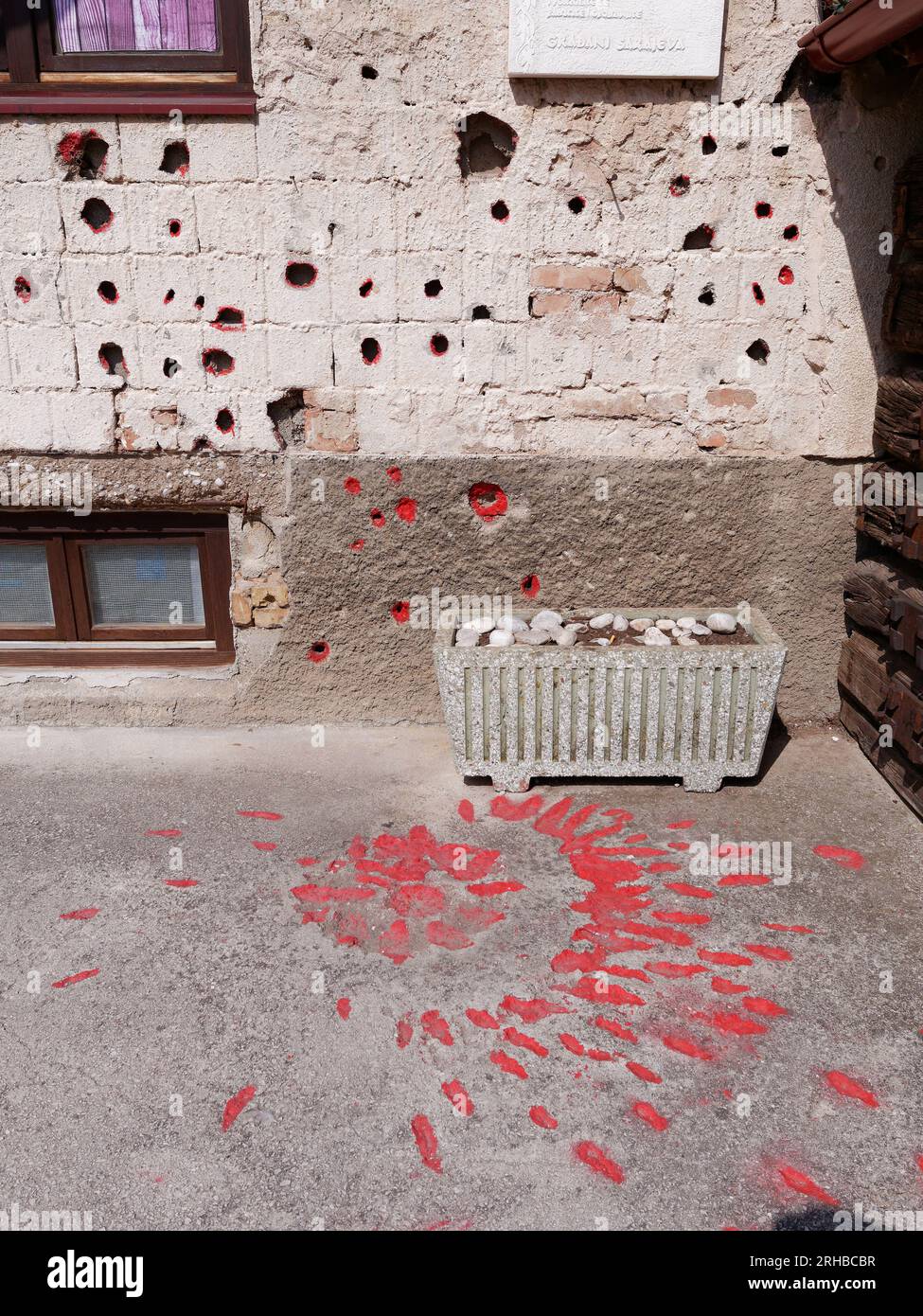 Sarajevo Rose Bosnian War memorial marking a spot where people died ...