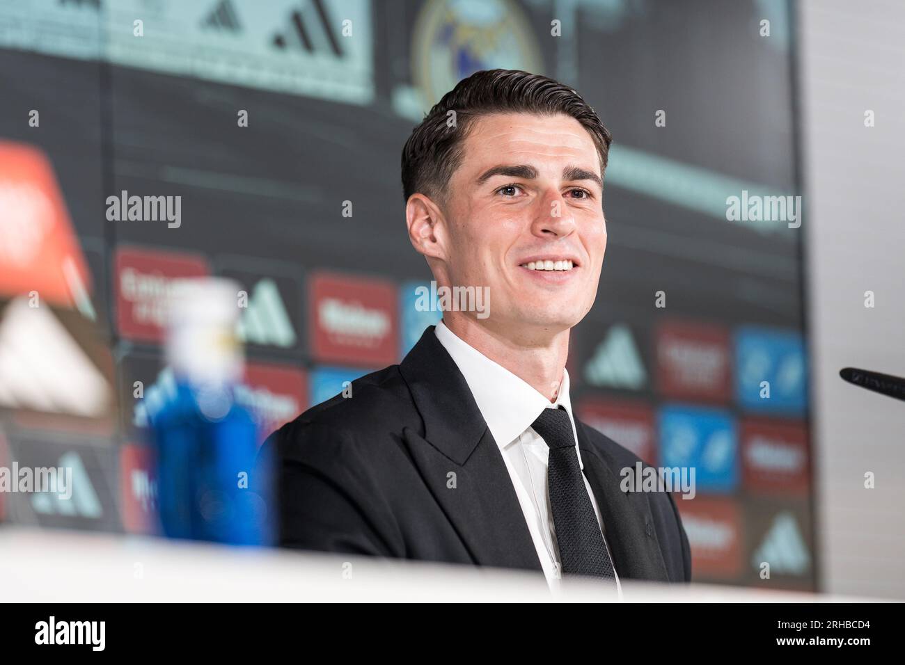 Madrid, Spain. 15th Aug, 2023. Kepa Arrizabalaga smiles in front of the ...