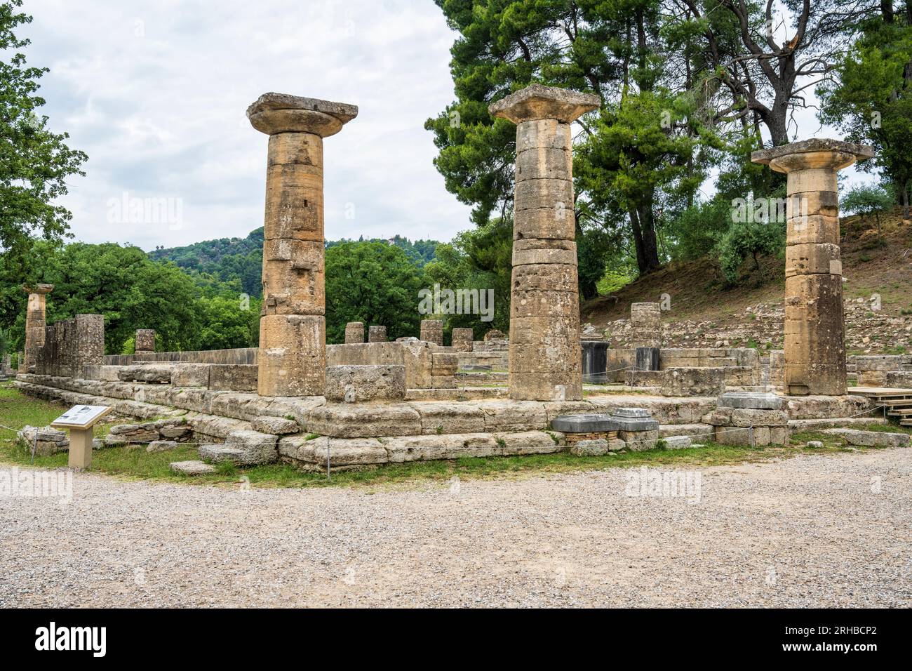 Three reconstructed columns at the eastern end of the Temple of Hera at ...