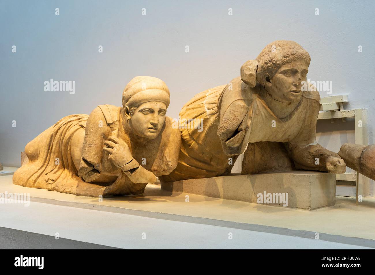 Two lying women from the pediment frieze of the Temple of Zeus on ...