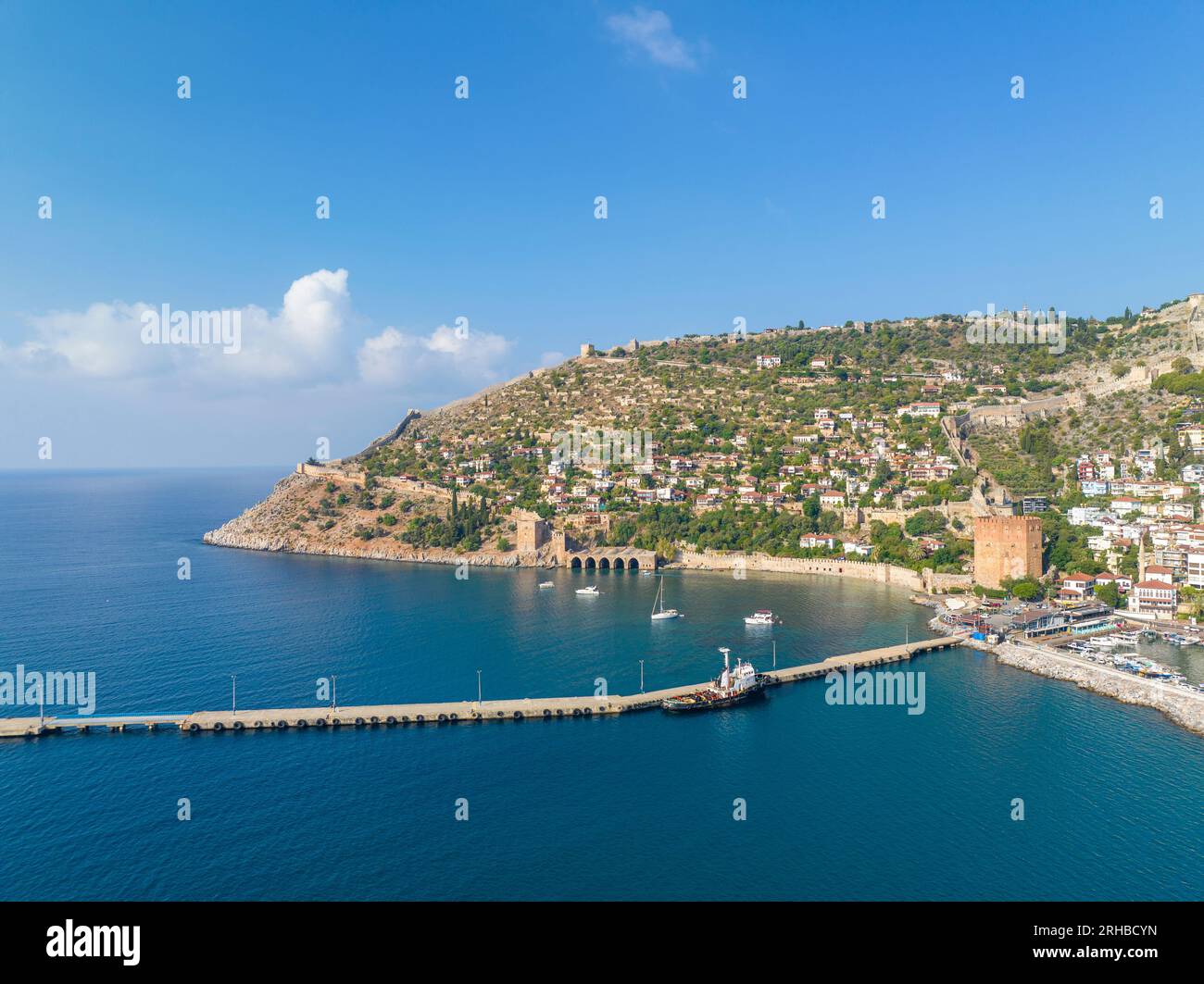 Alanya - Turkey, August 11, 2023, An aerial view of the bay Alanya in ...