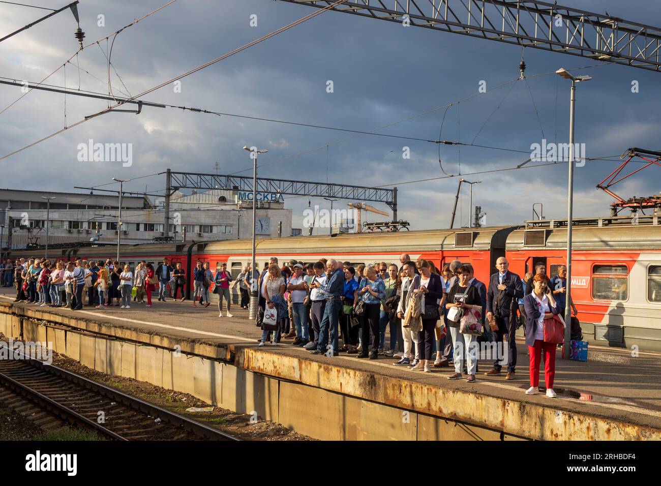 Moscow, Russia - August 14, 2023, people are waiting for the train at ...
