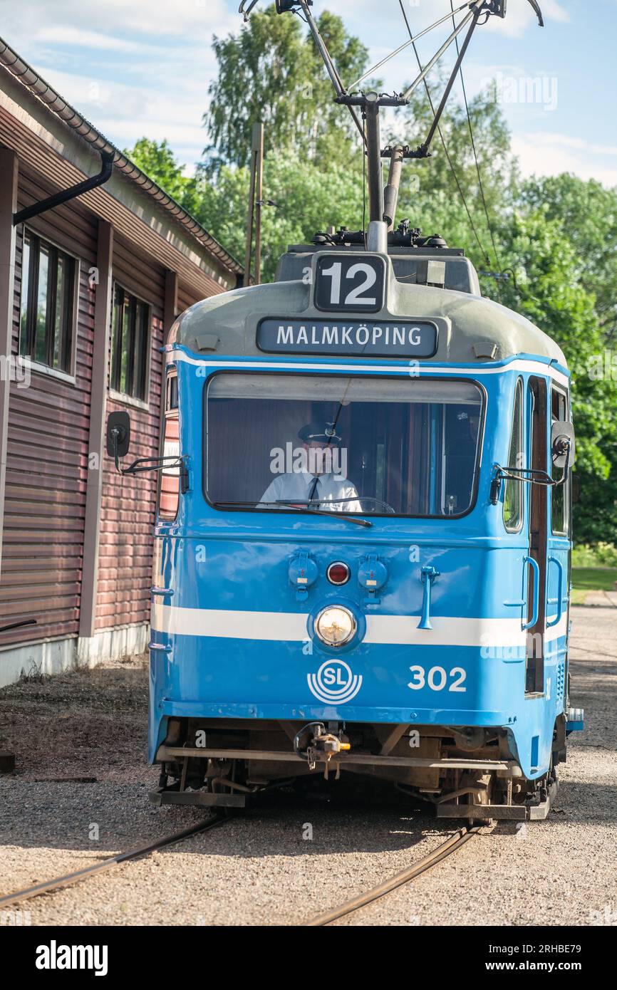 HISTORIC TRAMS in Malmköping Sweden. out on the track. Swedish Local ...