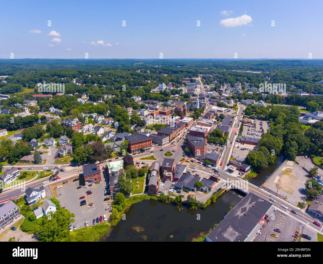Hudson historic commercial buildings aerial view on Main Street in town ...