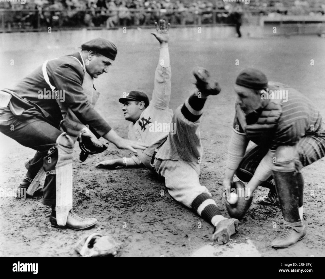 Hollywood, California, 1927. Babe Ruth slides home in a scene from the ...