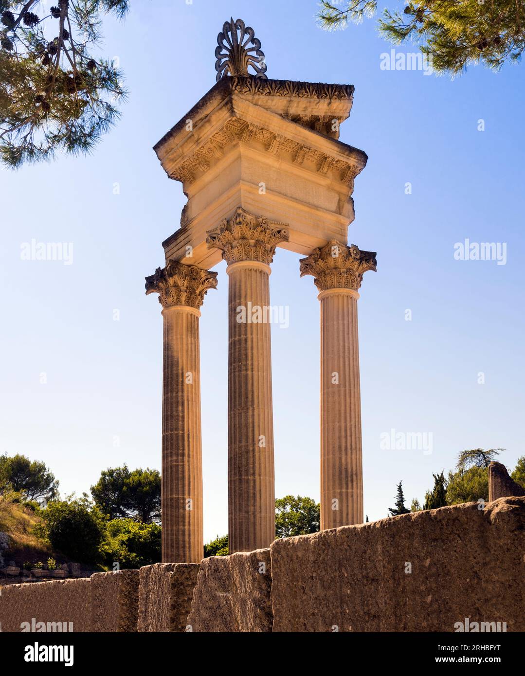 Restored columns of twin Corinthian temple in first Roman Forum of ...