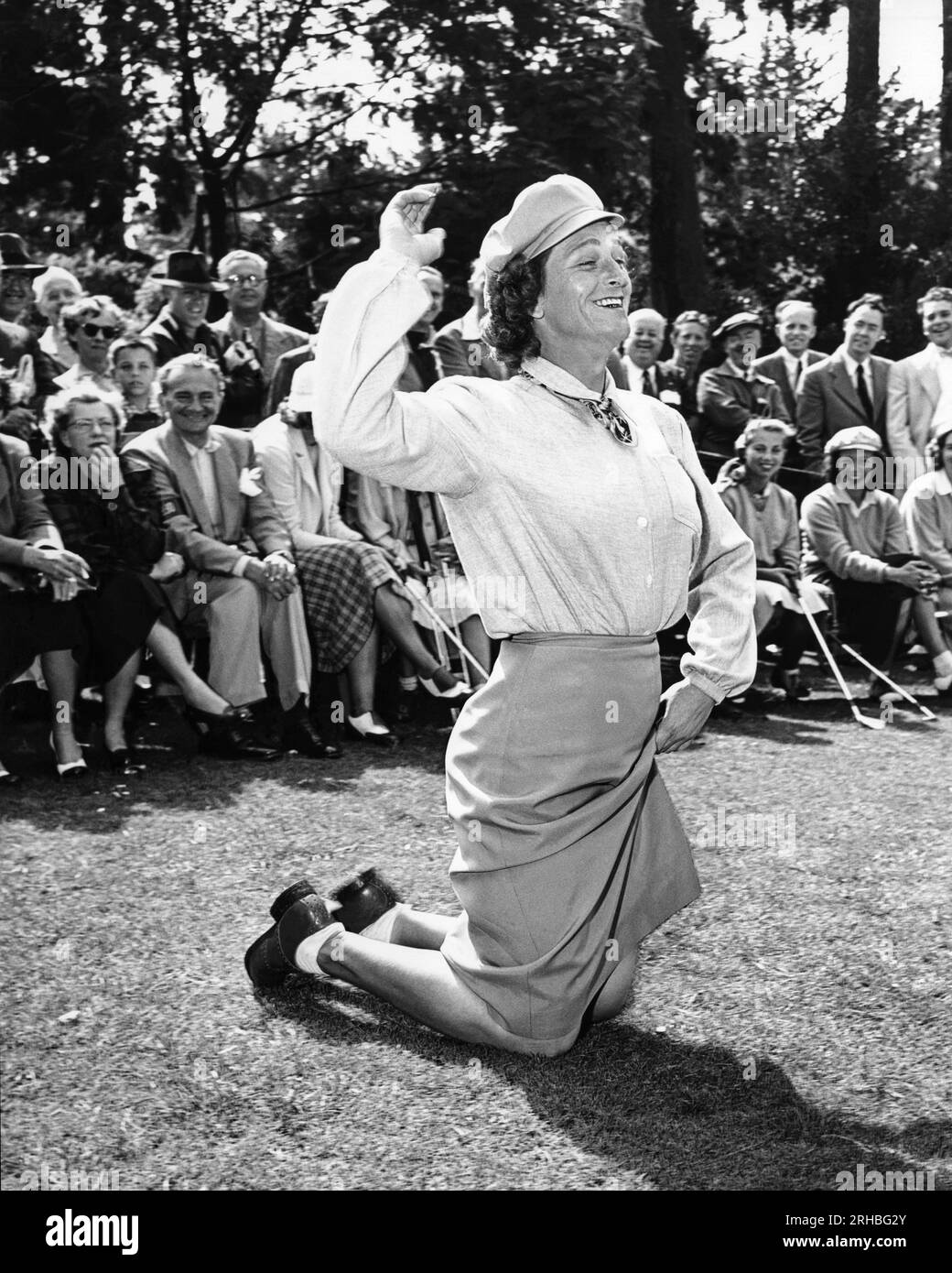 Pebble Beach, California: 1950. Babe Didrikson Zaharias pays homage to ...