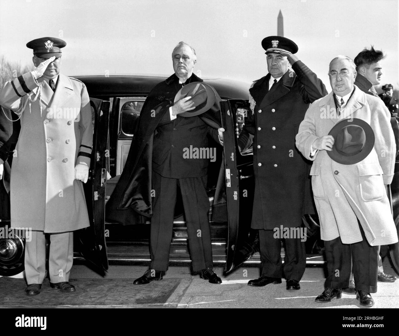 Washington, DC: February 12, 1942. President Roosevelt stands with his ...