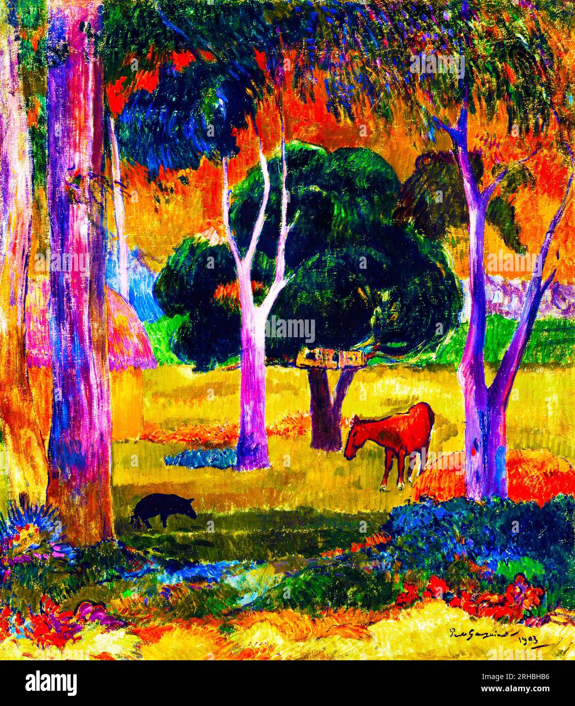 Paul Gauguin's Landscape with a Pig and a Horse famous painting ...