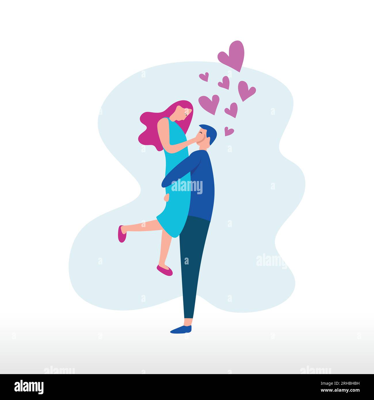 Romantic couple flat design vector with cute colorful drawing cartoon ...