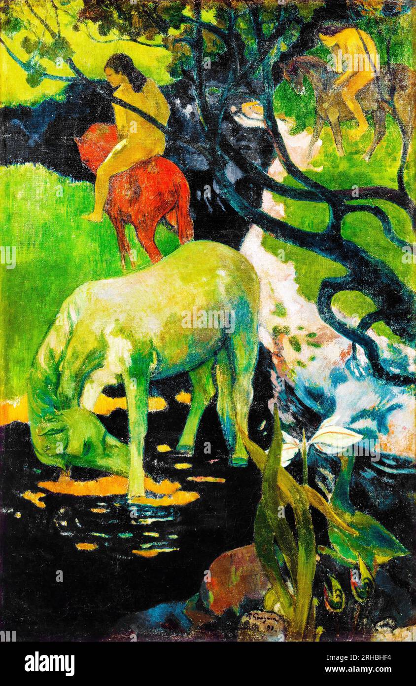 Paul Gauguin's The White Horse famous painting. Original from Wikimedia ...