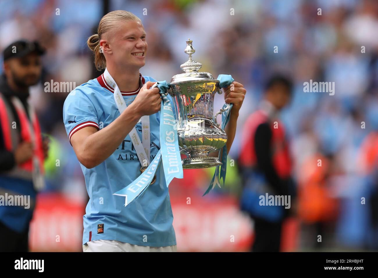 Erling Haaland of Manchester City celebrates with the trophy ...