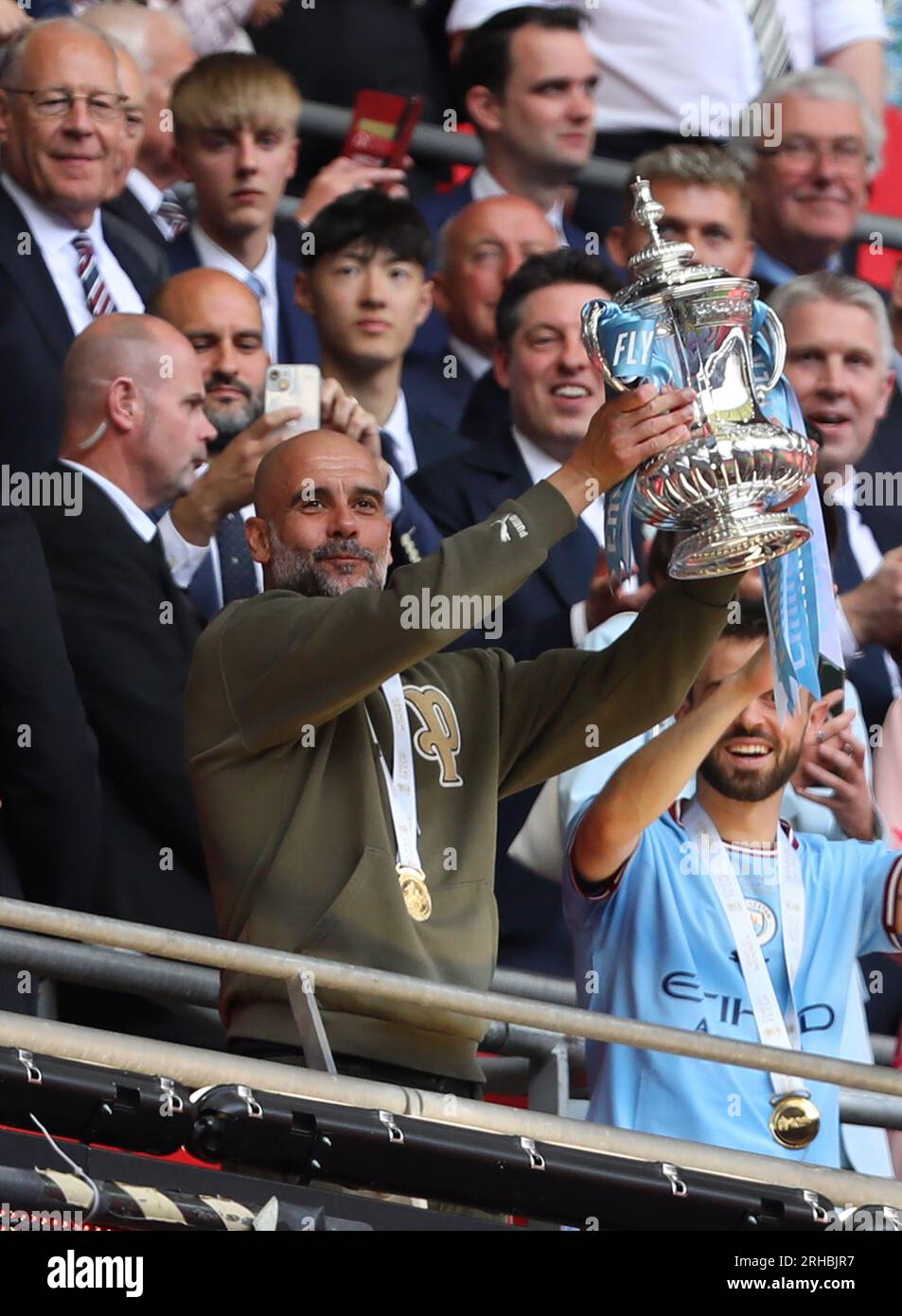 Manager of Manchester City, Pep Guardiola celebrates with the FA Cup ...